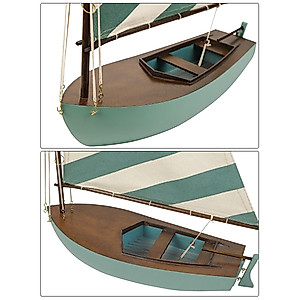 SAILINGSTORY Wooden Sailboat Model Ship Catboat Sail Boat Decor Sailing Boat Model Grey Green