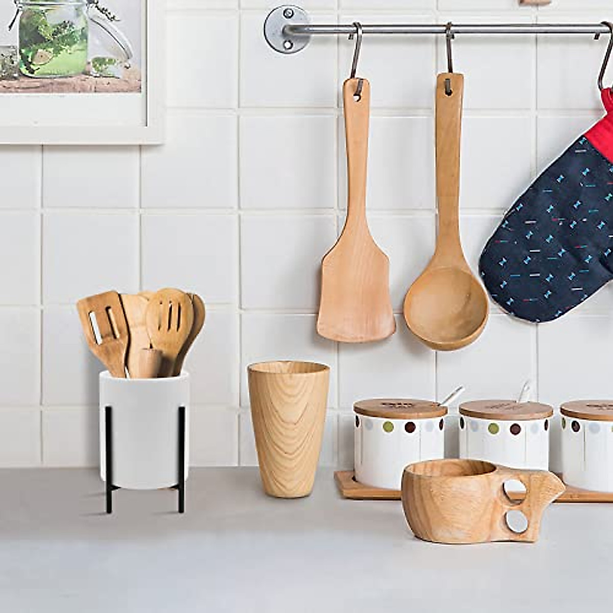 Pgyeb 2 PCS Silverware Holder for Countertop, with Black Metal Frame Kitchen Spoon and Fork Holder, Robust Silverware Caddy 4.7*3.15 inch Black