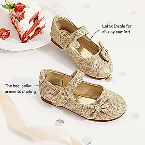 DREAM PAIRS Girls Mary Jane Side Bow Flower Girl Ballerina Flats Dress Shoes, Gold/Glitter - 8 Toddler (Angel-5)