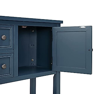 Merax Farmhouse Entryway Console Sofa Table for Living Room, Sofa Table with Storage Drawers and Shelf for Dining Room, Wood Narrow Kitchen Sideboard Cabinet with Door, Antique Navy