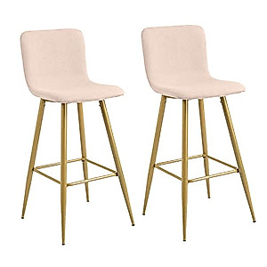Bar Stools Set of 2, Fabric Upholstered Counter Height Low Back Armless Dining Bar Chairs with Footrest, 30 Inches, Beige