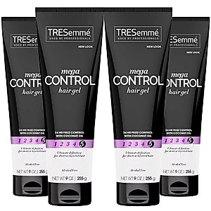 TRESemme Hair Gel, Mega Sculpting Hold for Edge Control, Frizz Control and Curly Hair with Coconut Oil, 9 Ounce (Pack of 4)