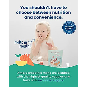 Amara Smoothie Melts - Mango Carrot - Baby Snacks Made With Fruits and Vegetables - Healthy Toddler Snacks For Your Kids Lunch Box - Organic Plant Based Yogurt Melts - 6 Resealable Bags