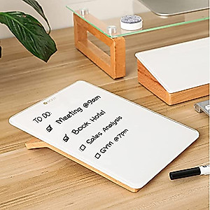 Desktop Glass Whiteboard with Reversable Wood Stand, Tabletop Small Portable Dry Erase White Board Easel, Reusable Desk Notepad 9.5"x6.7" for Office, Home, School, Marker&Eraser Included, Yeoux