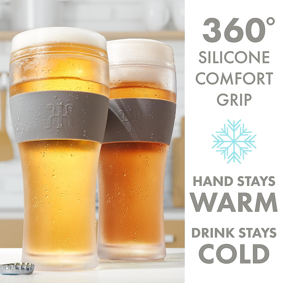 Frozen Beer Glasses - Unbreakable Acrylic Freezable Mugs Pint Freeze Chiller, Birthday Gifts for Him, Men, Dad, Guys, Anniversary, 2 Set, Cooling Cups 12oz Tritan Plastic, Double Wall Insulated Gift