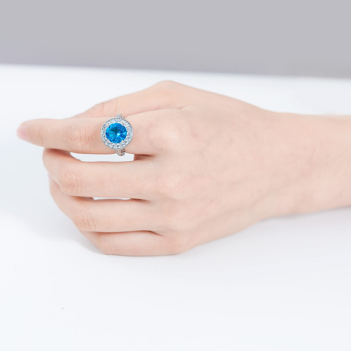 CKHAO Women's Ring - 16mm Silver Plated Blue Gemstone Ring Women Jewelry WK2009BLUE (7)