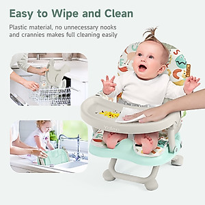 YOLEO Baby High Chair Booster Seat for Dining Table Height Adjustable Toddlers Chair Portable Foldable Highchair with Cushion & Tray Removable(Green)
