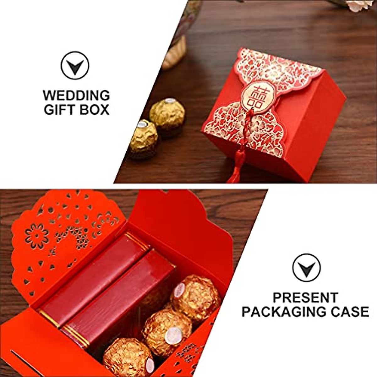 KESYOO 20pcs Wedding Party Favor Boxes Chinese Style Xi Candy Chocolate Gift Boxes with Tassels for Wedding Baby Shower Birthday Party (Red) M