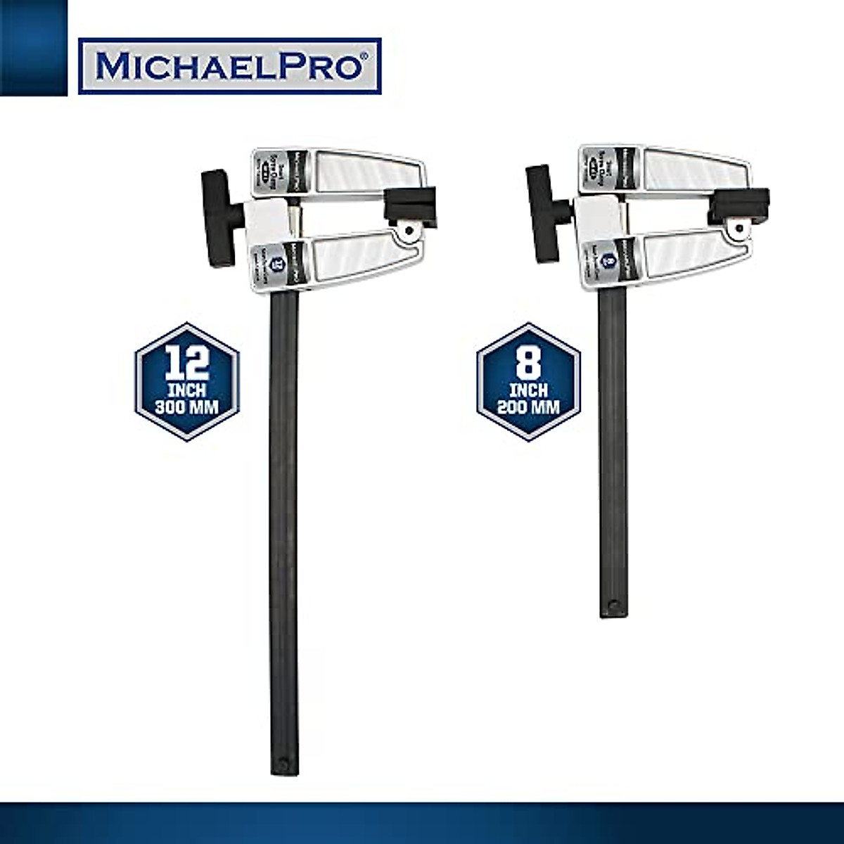 MichaelPro 2-Piece Smart F Clamps Set, 8-Inch & 12-Inch | Newly Designed Heavy Duty Steel Bar Clamps, Holds & Positions Quickly for Woodworking & DIY | MP018002