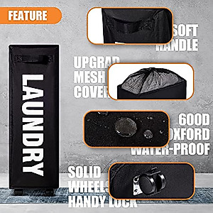 Caroeas 22" Rolling Slim Laundry Basket with Stand Foldable Waterproof Sorter and Organizer on Wheels Tall Thin Dirty Laundry Hamper Basket Home Corner Bin (Slim 22",Black)