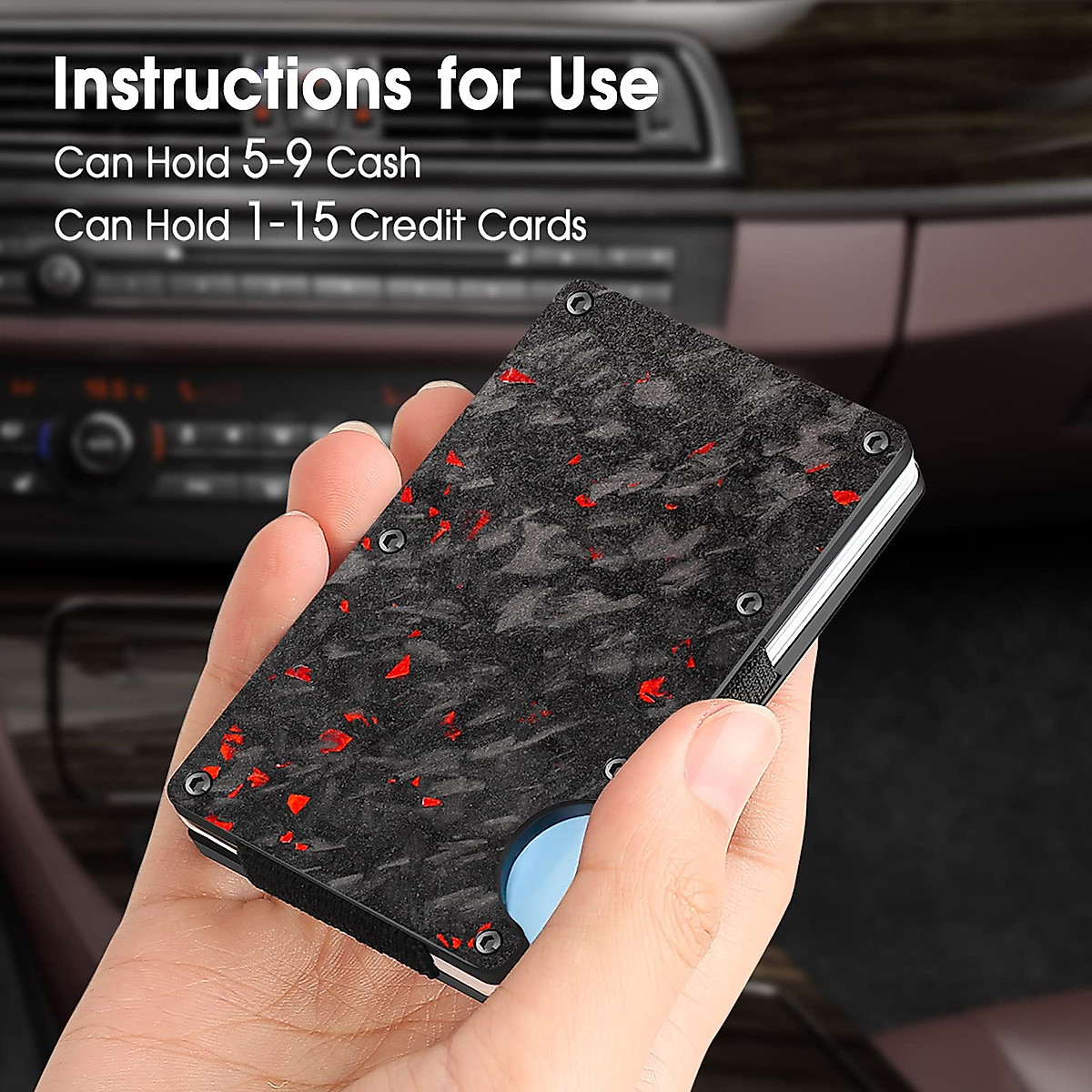 OTO Money Clip for Men-RFID Blocking Carbon Fiber Wallet,Minimalist Slim Wallet with Gift Box,Aluminum Metal Credit Card Holder（Forged Red）