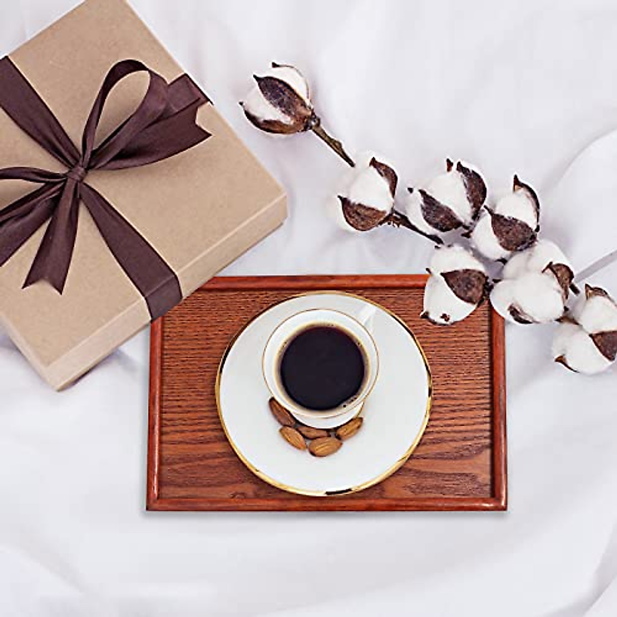 Solid Wood Serving Tray, Rectangle Non-Slip Tea Coffee Snack Plate, Food Meals Serving Tray with Raised Edges for Home Kitchen Restaurant(11.8x7.9x0.8, Brown)