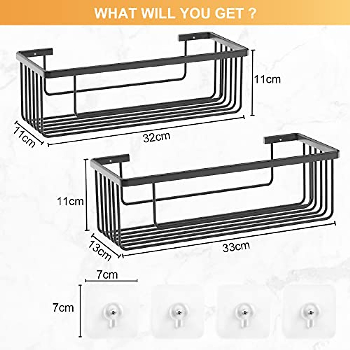 Scnvo Shower Caddy Organizer Storage Rack, Adhesive Rustproof Shower Basket Wall Mount Bathroom Inside Shower Wall Shelf for Bathroom Kitchen
