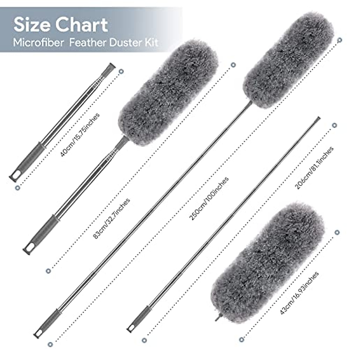 Microfiber Feather Duster - an 100 inch Extendable and Bendable Long Handle Dusters for Dust and Cobweb Cleaning All-Round Home Cleaning