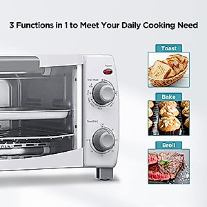 COMFEE' Toaster Oven Countertop, 4-Slice, Compact Size, Easy to Control with Timer-Bake-Broil-Toast Setting, 1000W, White (CFO-BB102)