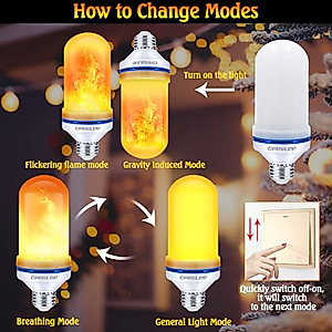 CPPSLEE LED Flame Light Bulbs, 4 Modes Flickering Light Bulbs, E26 Base Fire Flame Bulb, Halloween, Christmas Party Porch Outdoor and Indoor Home Decorations(Yellow, 2 Pack)