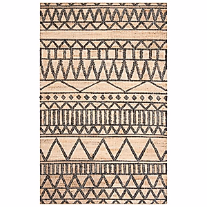 SAFAVIEH Kilim Collection 5' x 8' Natural / Charcoal KLM752A Handmade Moroccan Boho Jute & Cotton Area Rug