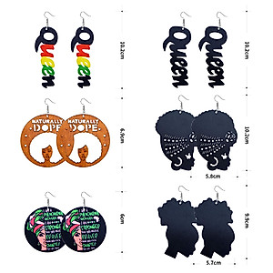 Sailimue 6 Pairs Round African Wooden Earrings for Women Drop Dangle Earrings Natural Ethnic Style Queen Earrings