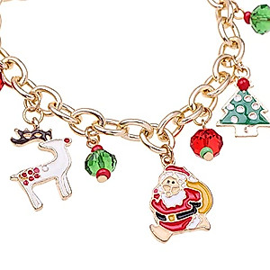 Christmas Bracelet Santa Clause Deer Christmas Tree Ball Pendant Gold Chain Bracelet Holiday Christmas Jewelry Gift for Women Girls Christmas Birthday Gifts Christmas Stocking Stuffers Party Favors G