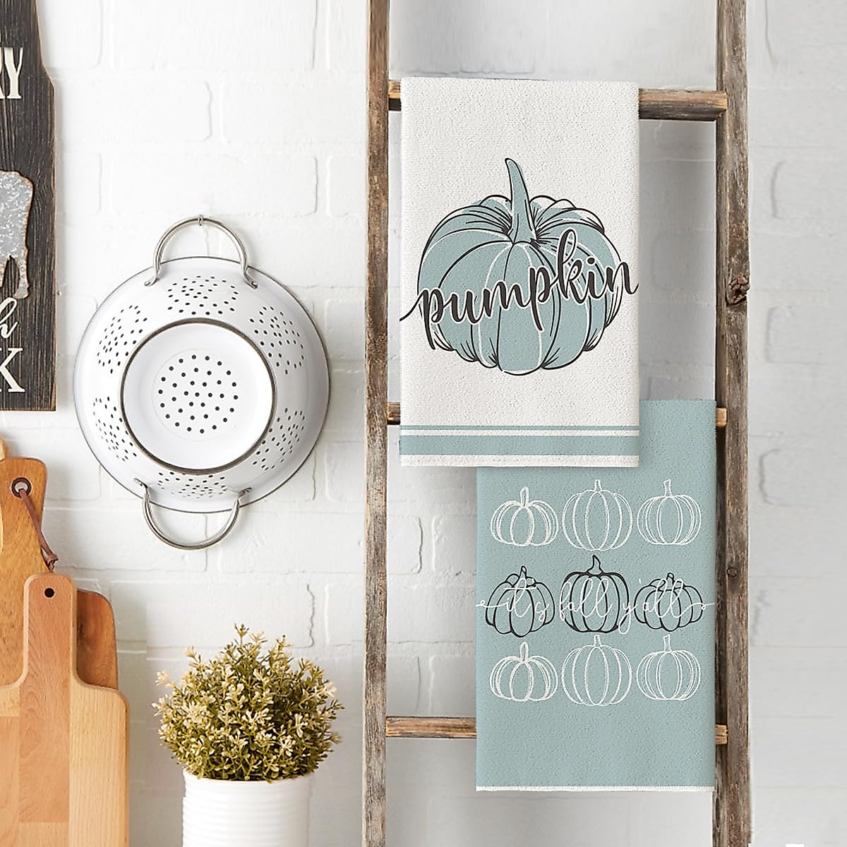 Artoid Mode Blue Watercolor Pumpkin Hello Fall Kitchen Towels Dish Towels, 18x26 Inch It's Fall Y'all Decoration Hand Towels Set of 4