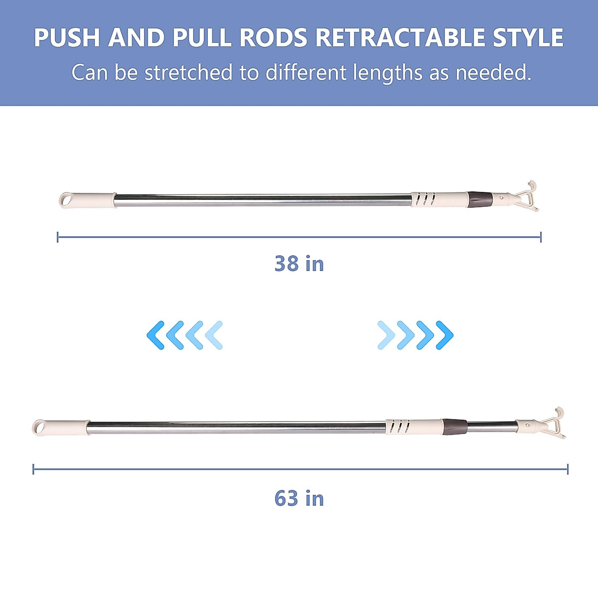 ZSTARR Tension Rod,Blinds Shads Push Pull Adjustable Drapery Rod with Hook for Skylight Cordless Window Blinds and Shades,Easy to Pull The Shades Down and Up (Push Pull Rod, 38"-63")