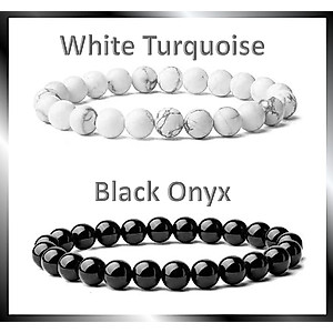 OBX bracelet, Outer Banks JJ Beads bracelets, Natural Black Onyx and White Turquoise Gemstones Bracelets, 3 lengths Outer Banks Jewelry (Black Obsidian, 23cm Length)