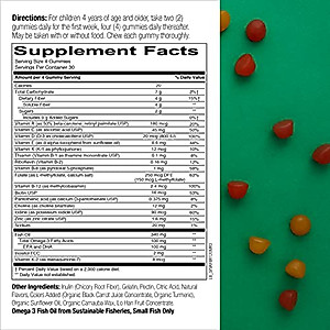 SmartyPants Kids Fiber Vitamins: Daily Kids Multivitamin Gummy for Overall Health with Vitamin A, B12, D3, E, & K & Omega 3 Fish Oil (DHA/EPA) - 120 Count (30 Day Supply)