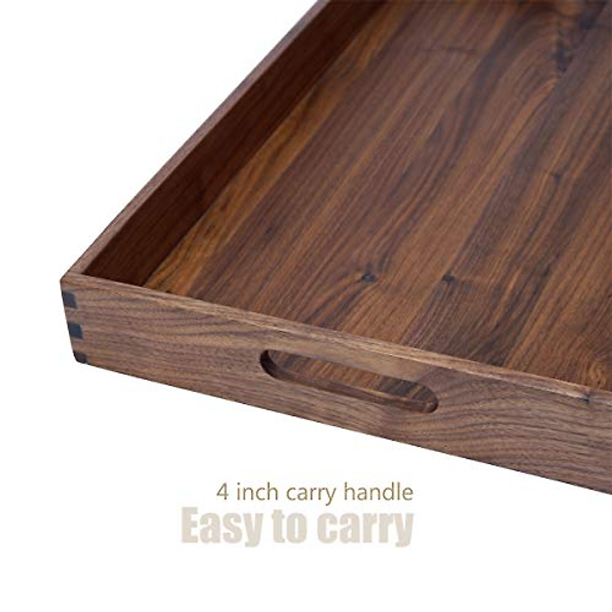 MAGIGO 22 x 14 Inches Large Rectangle Black Walnut Wood Ottoman Tray with Handles, Serve Tea, Coffee, Classic Wooden Decorative Serving Tray