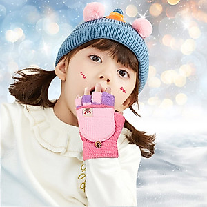 Aniywn Winter Knitted Convertible Fingerless Gloves Mittens Cute Warm Mitten Gloves for 3-7 Years Old Kids Boys Girls