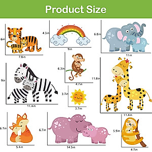 Supzone Jungle Animal Wall Decals Cartoon Animal Mother with Baby Wall Stickers Elephant Giraffe Monkey Wall Sticker for Kids Baby Nursery Playroom Bedroom Girls Boy Room Wall Decor