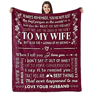 to My Wife Blanket Wife Christmas Birthday Gift Ideas Wedding Anniversary Romantic Gifts for Her Women Birthday for Wife from Husband Wife Gifts Wife Blanket 60" x 50" (Red)