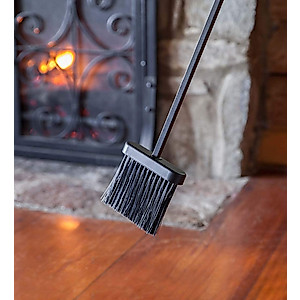 Plow & Hearth Crest Fireplace 4-Piece Tool Set with Stand, Solid Steel, Convenient Hanging Loops, Tongs, Poker, Shovel, Broom, Decorative and Functional, Approx. 12"" diam. x 34¾"" H (Black)