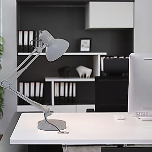 Globe Electric 56106 28" Spring Balanced Arm Desk Lamp, Matte Gray, On-Off Rotary Switch on Shade, Interchangeable Base and Clamp Arm Design, Home Décor, Desk Lamps for Home Office, Home Décor