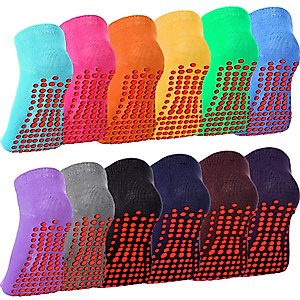 Geyoga 12 Pairs Non Slip Socks Women Yoga Socks with Grips Pilates Socks Hospital Anti Slip Gripper Ballet Fitness Socks(Bright Color)