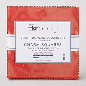Robert Kaufman Fabric Quilt Kit - Artisan Batik Solids Prisma Dyes Bright Rainbow Charm Squares Pack, Quilt Kits for Beginners and Experts, 100% Cotton Fabric, 5" x 5"