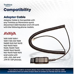 TruVoice HD-100 Professional Wired Headset with Noise Canceling Microphone & HD Speakers - includes Amplified Adapter Cable Compatible with Avaya 16xx, 96xx and J Series Desk Phones