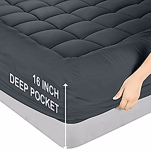 Utopia Bedding Quilted Fitted Premium Mattress Pad Full Size Grey, Pillow Top Mattress Topper Elastic Fitted Fluffy Mattress Protector, Mattress Cover Stretches up to 16 Inches Deep, Machine Washable