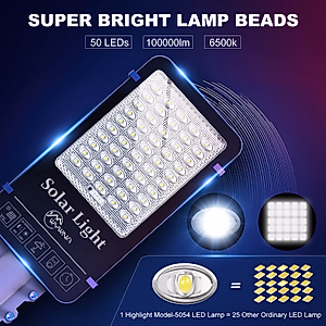 WYWNA Solar Street Light Solar Street Lights Outdoor Waterproof Solar Powered Led Street Light Dusk to Dawn Super Bright Commercial Solar Parking Lot Lights for Yard/Garden/Stadium (1, 1200W)