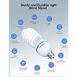 2pcs 135W Light Bulb 5500K CFL Daylight Spiral Softbox Lighting Kit Bulb in E27 Socket for Photography Photo