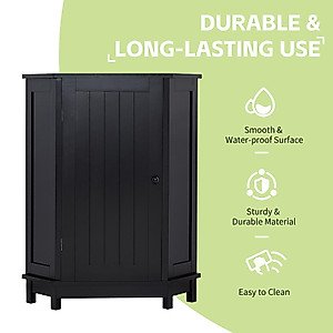 Mancofy Home Corner Storage Cabinet, Bathroom Triangle Corner Floor Cabinet, Wood Freestanding Corner Cabinet with Single Door and Shelves (Black)