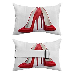 HERBED Recliner Head Pillow Outdoor Pillow with Insert Red High Heels on Rustic Wooden Grain Waterproof Lumbar Pillow with Adjustable Strap Lounger Patio Chair Pillows for Beach Pool Office 2pcs