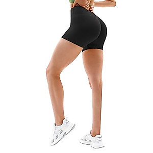 Vertvie Women's Workout Gym Shorts Booty V Cross Spandex Yoga Biker Shorts Scrunch Butt High Waisted Athletic Leggings (Black,Medium)