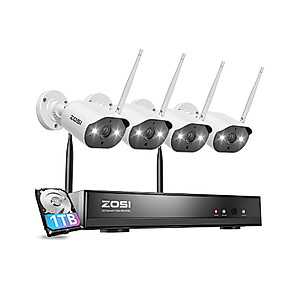 ZOSI 2K WiFi Security Camera System,4Pcs 3MP Plug-in WiFi Cameras,Color Night Vision,Motion Detection,2K 8CH Home NVR with 1TB HDD for 24/7 Recording