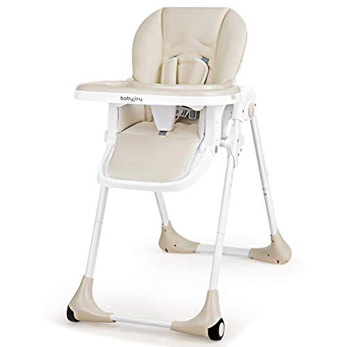 BABY JOY Convertible High Chair for Babies & Toddlers, Height Adjustable, Grow & Go High Chair w/Recline & Footrest, Removable Dishwasher Safe Meal Tray, Portable Baby Dinning Chair w/Wheels (Beige)