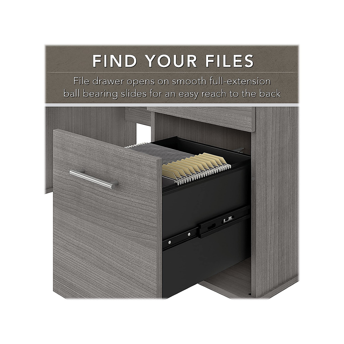 Bush Furniture Somerset 60W Office Desk with Lateral File Cabinet and 5 Shelf Bookcase in Platinum Gray