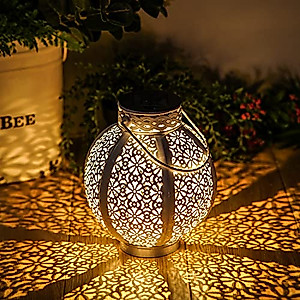 DUSVALLY Solar Lantern Hanging Waterproof Solar Lights for Patio, Backyard & Tree, 2 Pack Garden Decoration Lantern Light with Hollow-Out Retro Design, 7"H, White