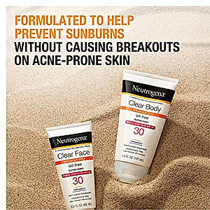 Neutrogena Clear Body Breakout-Free Liquid Sunscreen Lotion for AcneProne Skin, Oil Free Sunscreen, Broad Spectrum SPF 30, Oxybenzone Free, Fragrance Free, Non Comedogenic, Unscented, 5 Fl Oz