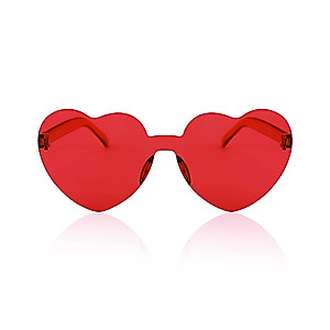 FEISEDY 2 Pack Rimless Heart Shaped Sunglasses Party Glasses Disco One Piece Transparent Trendy Love Glasses B2826-F2