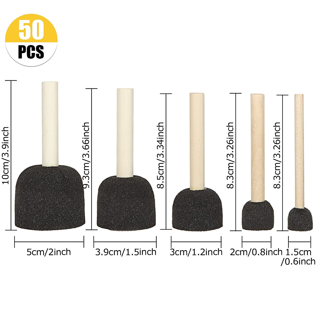 50PCS Round Sponges Brush Set Assorted Size Round Foam Brush with Wooden Handle Sponge Brushes for Painting Foam Paint Brushes Painting Tools for Kids Painting Crafts