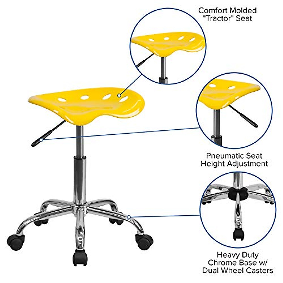 Flash Furniture Taylor Vibrant Yellow Tractor Seat and Chrome Stool